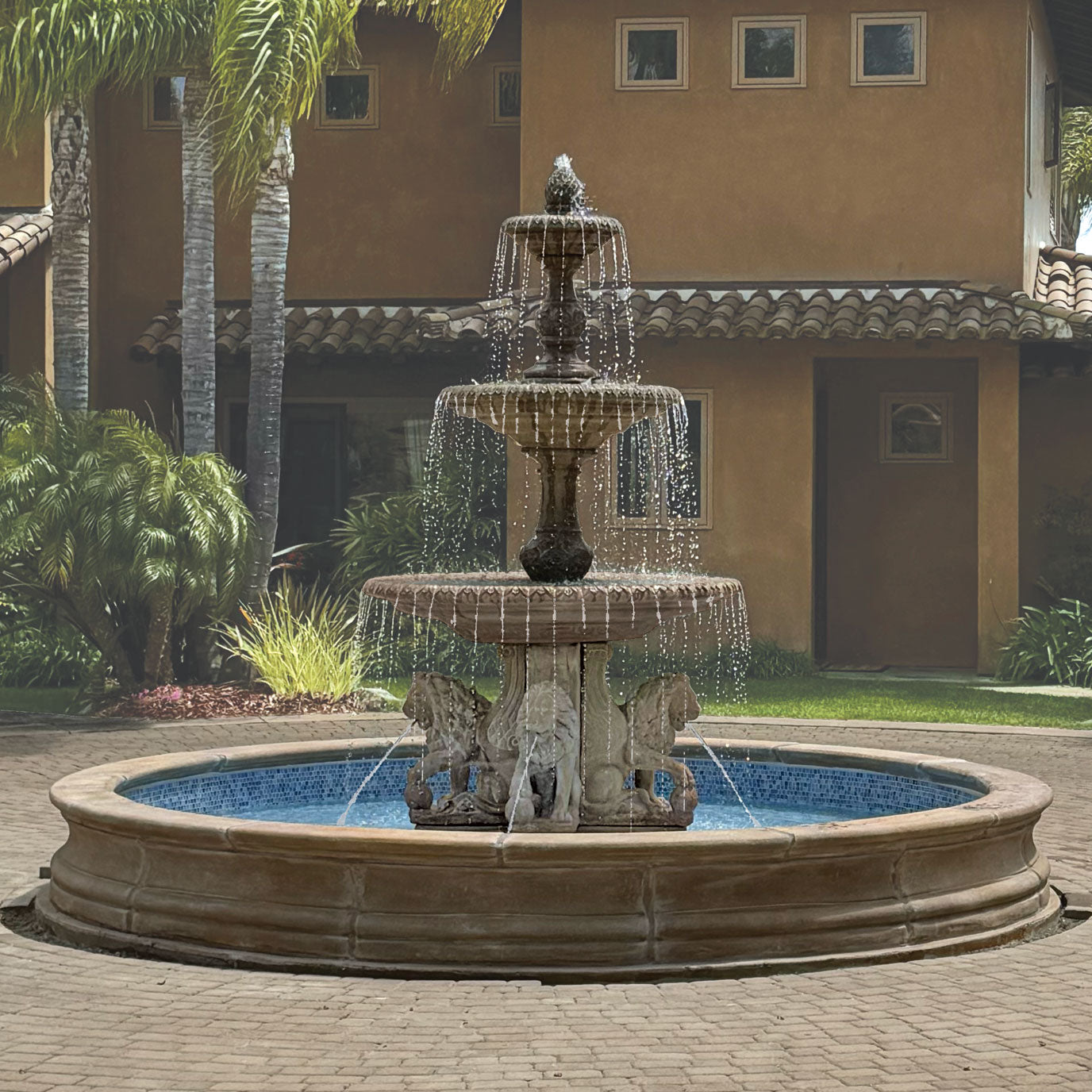 Four Seasons Fountain with Lion Base Pedestals and 12' Pond – Soothing ...