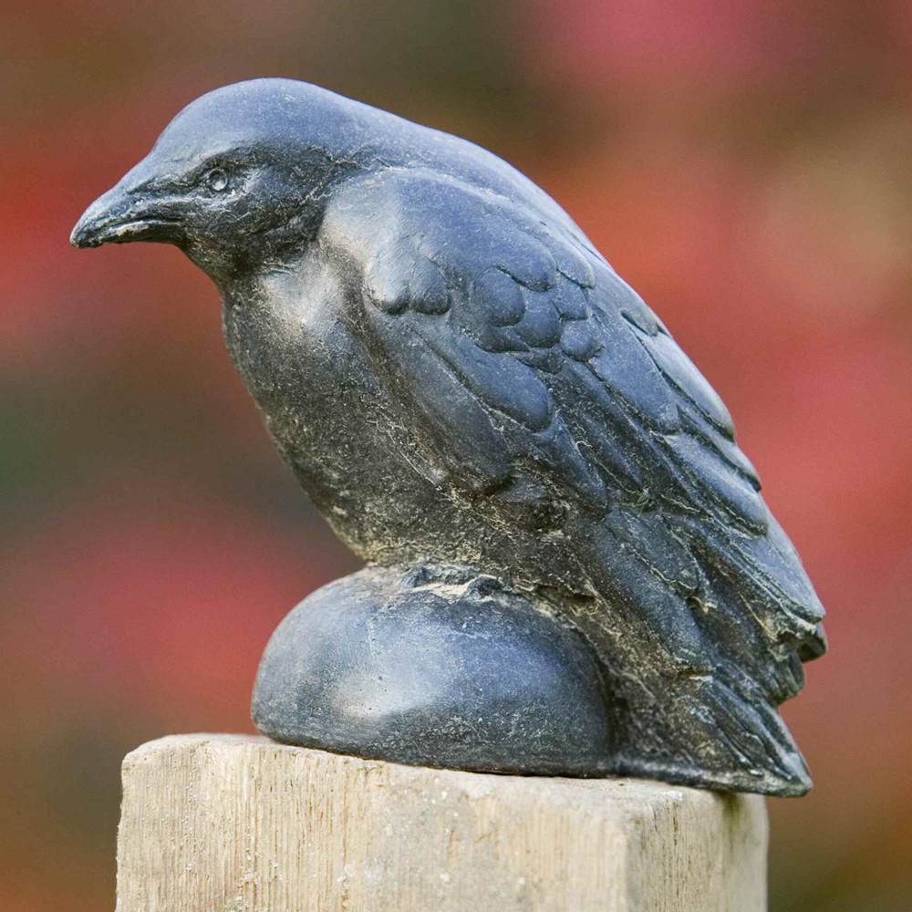 Small Raven Cast Stone Garden Statue – Soothing Company