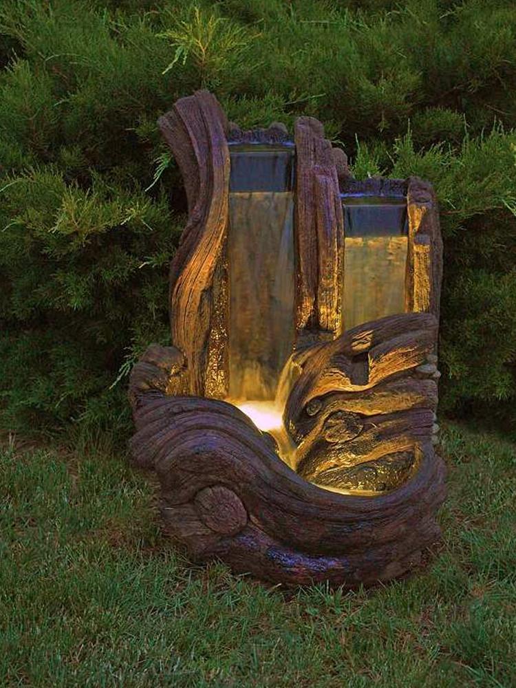 Twin Falls Log Garden Water Fountain – Soothing Company